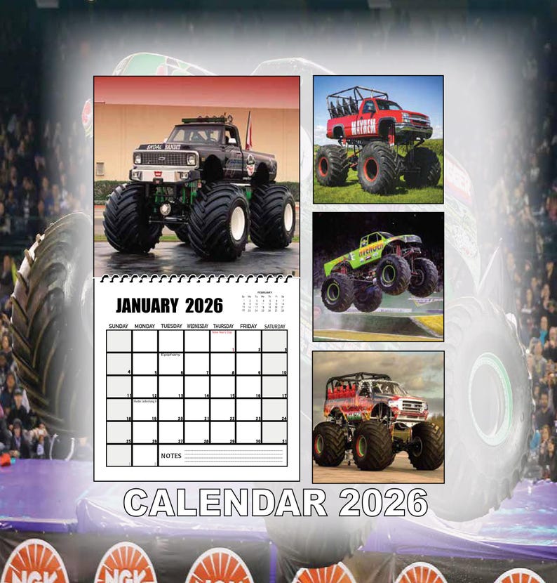 Big Monster Trucks Calendar 2026 Digital Download Printable Kids Wall ...