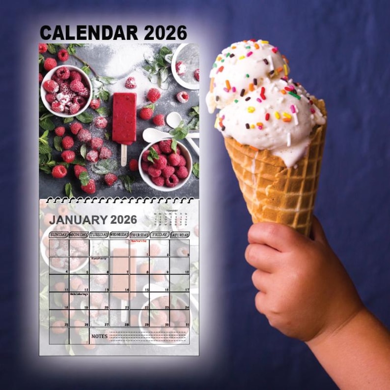 Ice Cream Calendar 2026 Printable • Cute Dessert Wall Calendar • Pastel ...