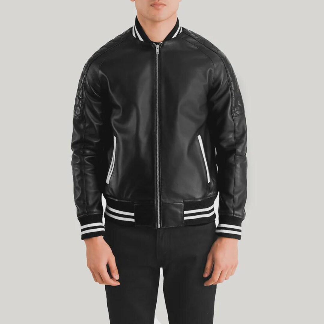 Mens Black Versity Leather Jacket - Etsy