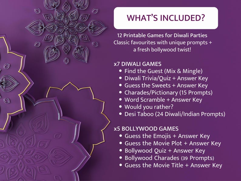 12 Diwali & Bollywood Party Games Bundle, Printable Diwali Games for ...