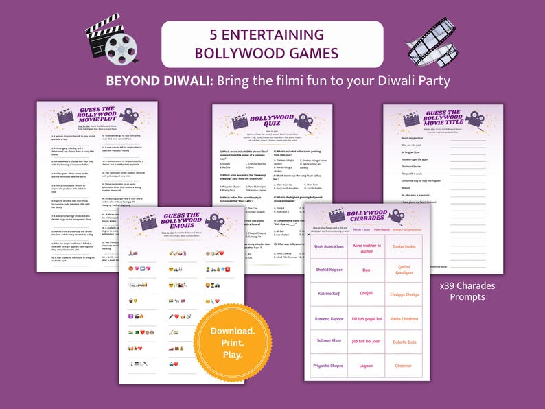 12 Diwali & Bollywood Party Games Bundle, Printable Diwali Games for ...