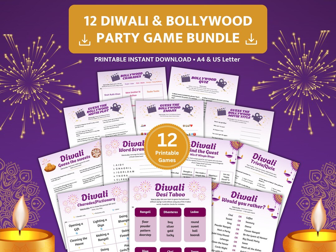 12 Diwali & Bollywood Party Games Bundle, Printable Diwali Games for ...