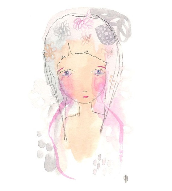 Fragile girl drawing hand painted original art whimsical | Etsy