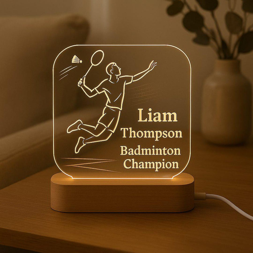 Personalized Badminton Player LED Night Light - Laser Engraved Gift - Etsy