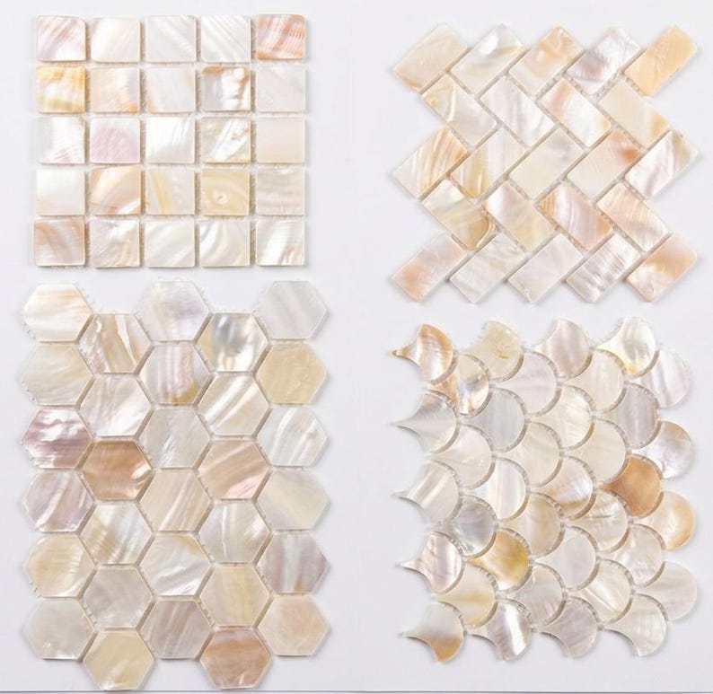Natural Shell Mosaic Tile Samples | Set of 4 Premium Mother of Pearl ...