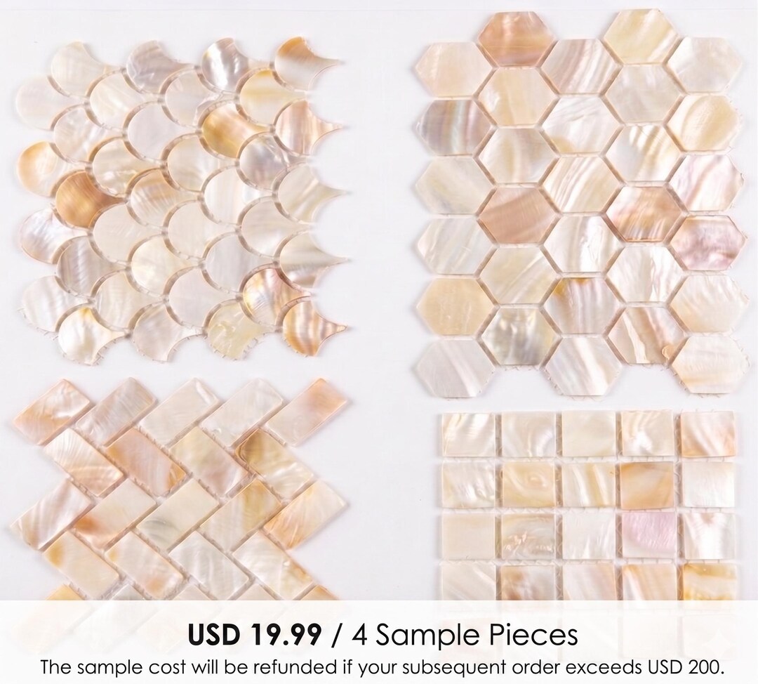 Natural Shell Mosaic Tile Samples | Set of 4 Premium Mother of Pearl ...