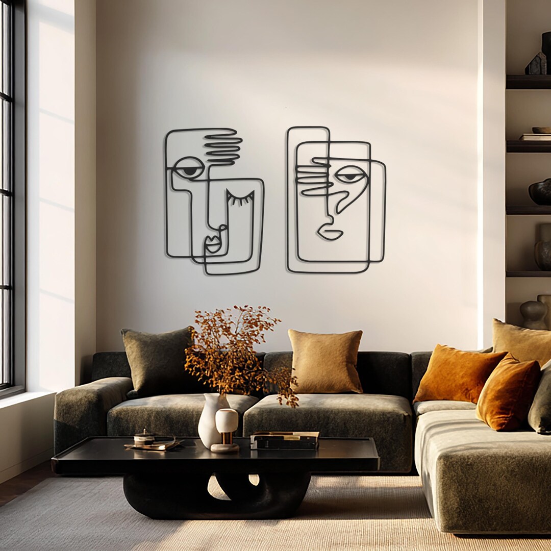Abstract, Geometric Faces Metal Wall Art, Modern Minimalist Line Art ...
