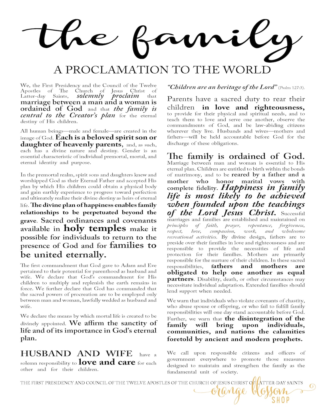 LDS Family Proclamation, Digital File 18x24, 16x20, 11x14, 8x10, LDS ...