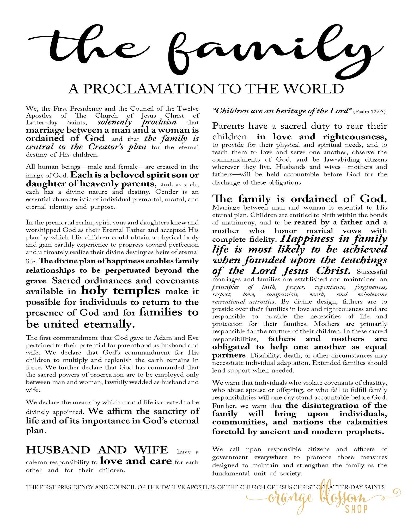 LDS Family Proclamation, Digital File 18x24, 16x20, 11x14, 8x10, LDS ...