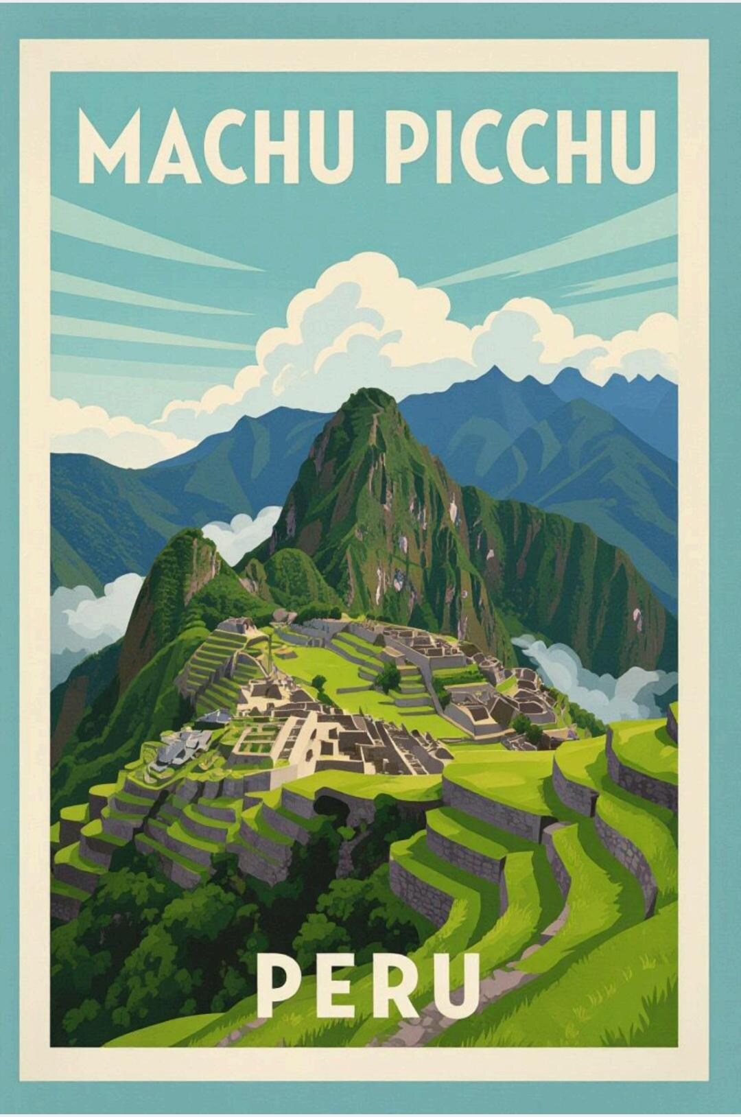 Machu Picchu Digital Art | Peru Travel Poster | Inca Ruins Wall Decor ...