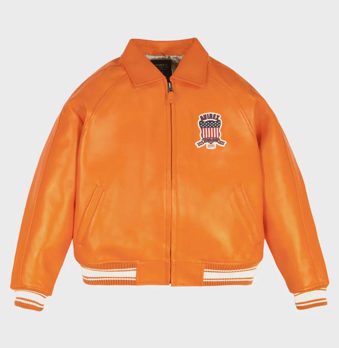 Handmade Orange Avirex ICON Leather Jacket, Men's USA Edition Genuine ...