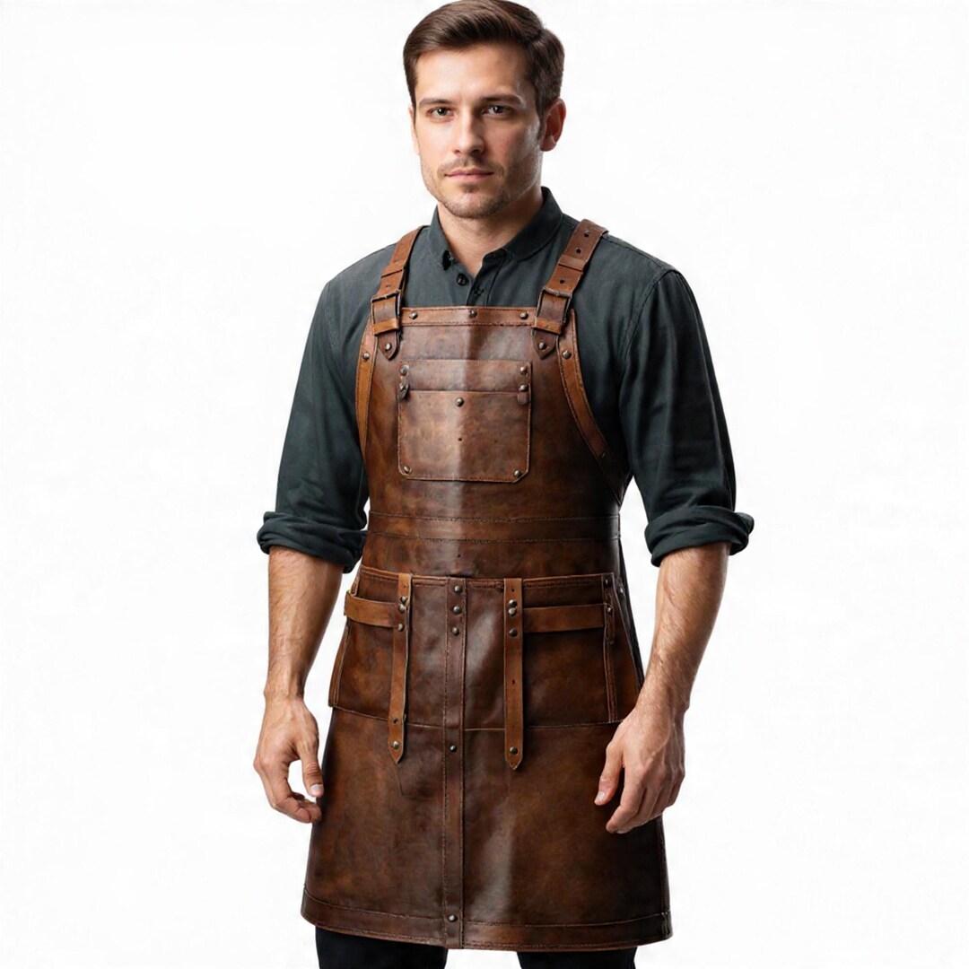 Handmade Brown Leather Apron, Distressed Working BBQ Chef, Barber ...