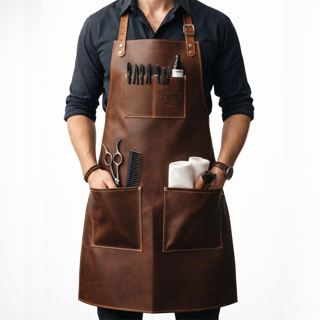 Handmade Brown Barber Leather Apron, Full Grain Working Hair Stylish ...