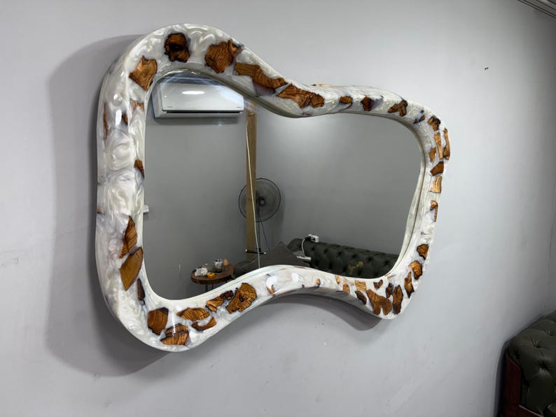 Modern Rustic Wall Mirror – Unique Organic Shaped Frame With Wood ...