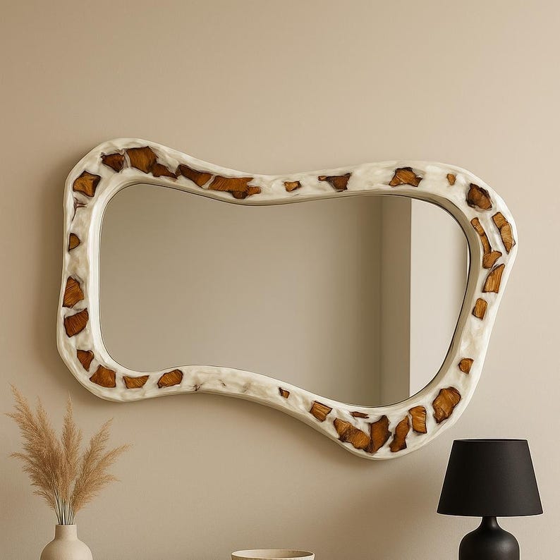 Modern Rustic Wall Mirror – Unique Organic Shaped Frame With Wood ...