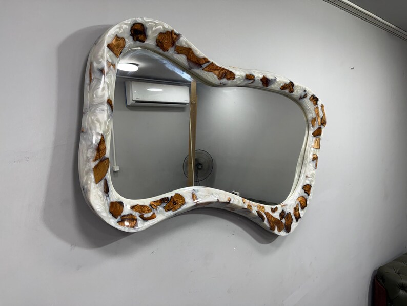 Modern Rustic Wall Mirror – Unique Organic Shaped Frame With Wood ...