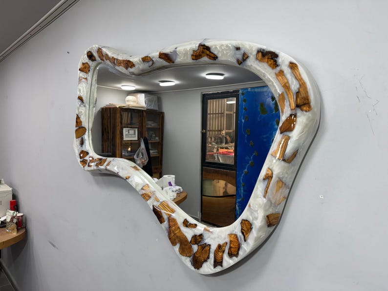 Modern Rustic Wall Mirror – Unique Organic Shaped Frame With Wood ...