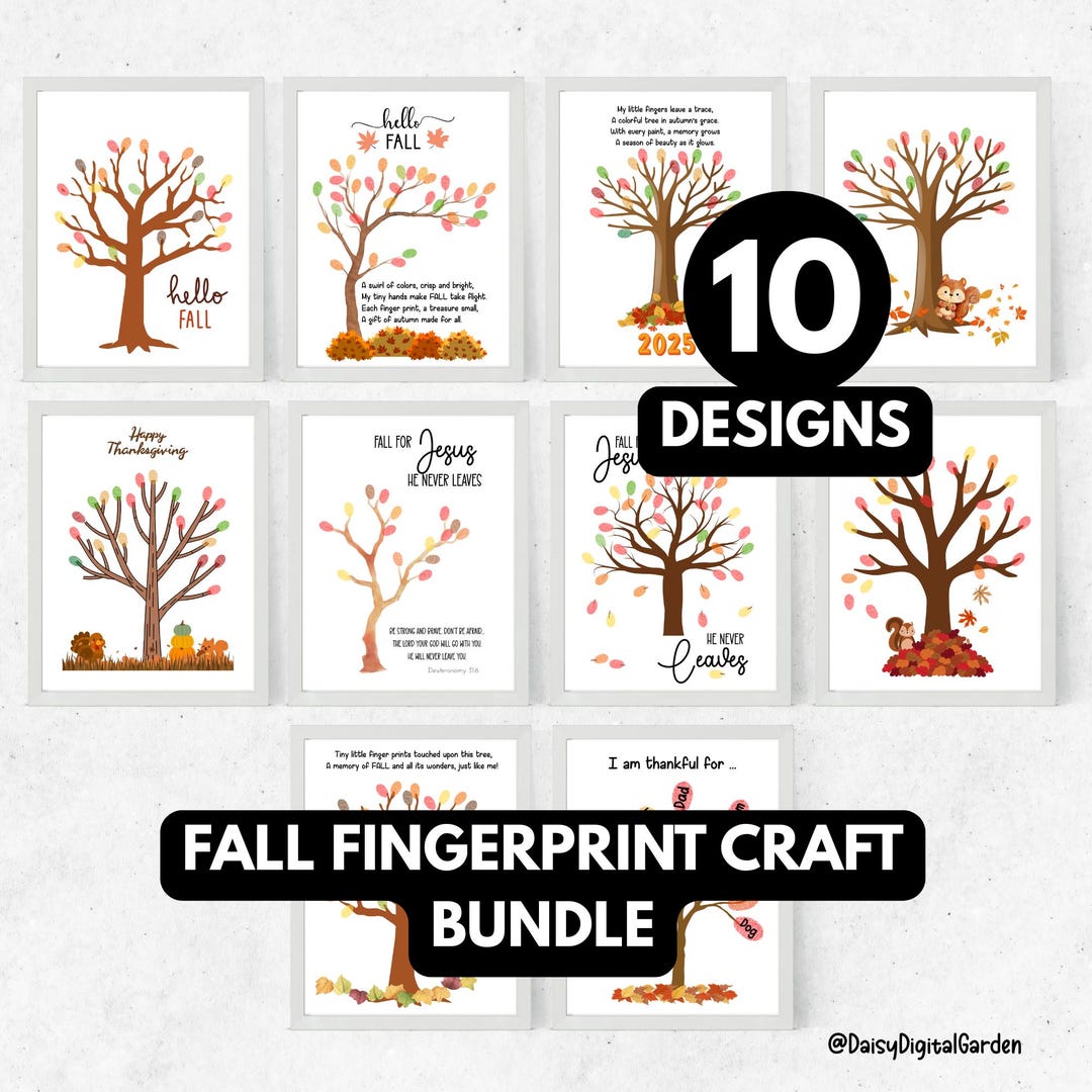 Fall Fingerprint Art Bundle | Autumn Tree Thumbprint Craft ...
