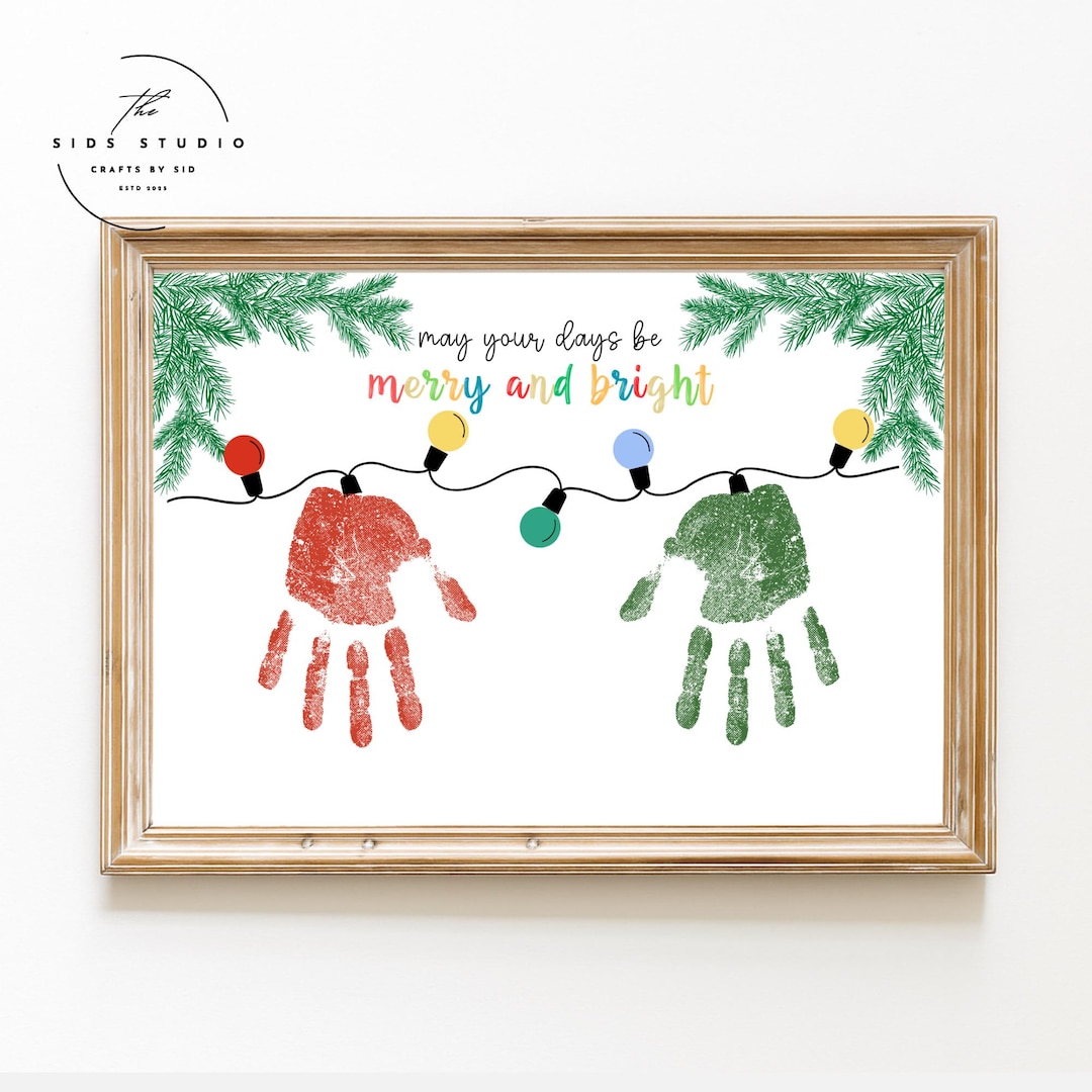 Christmas Lights Handprint Art, Merry and Bright Handprint Art ...