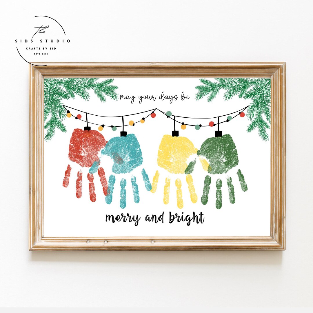 Christmas Lights Handprint Art, Merry and Bright Handprint Art ...