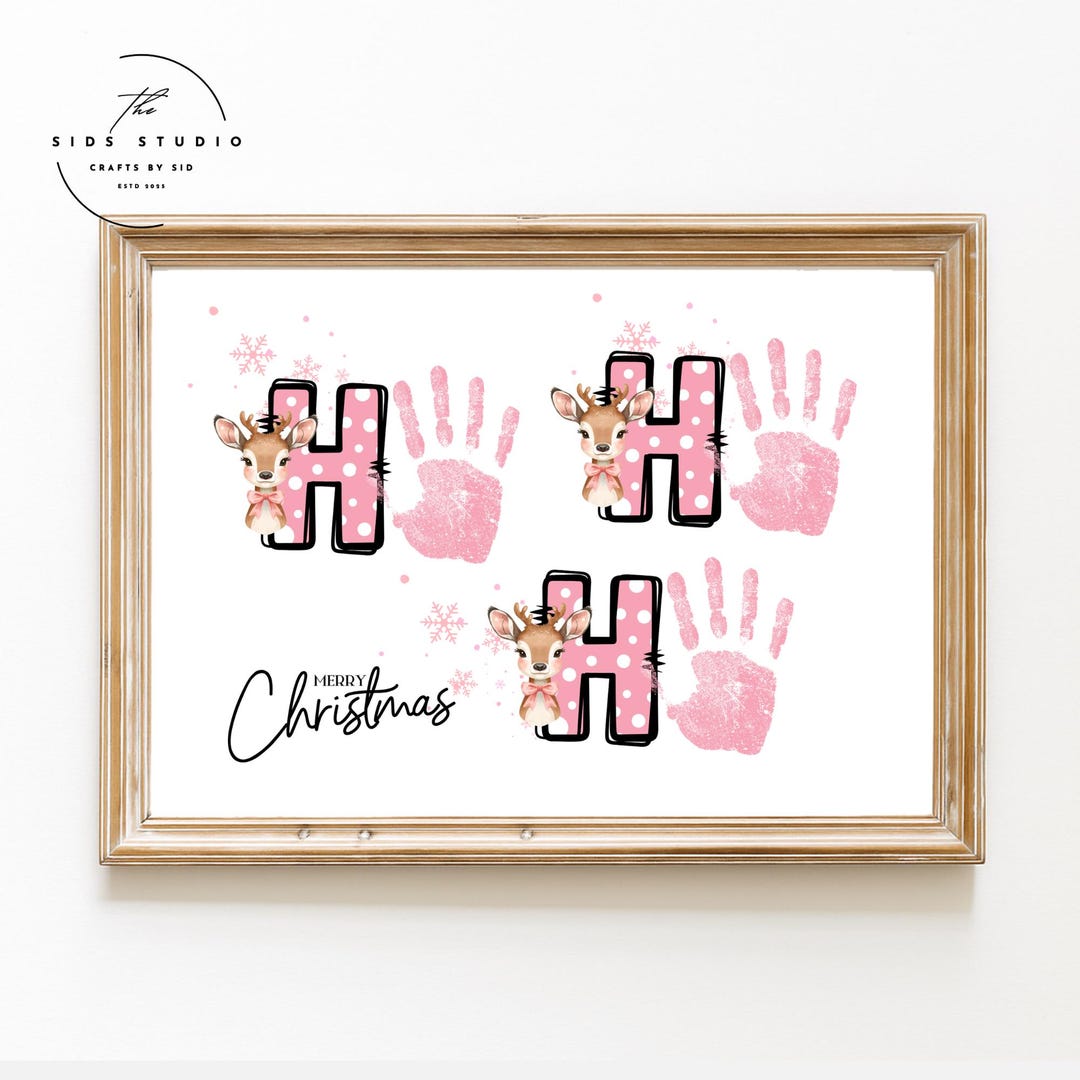 Pink Ho Ho Ho Christmas Craft, Reindeer Trio Handprint Art, Merry ...