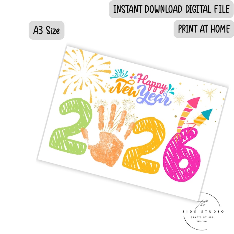 Happy New Year Handprint Craft 2026, New Year Handprint Art, 2026 Craft ...
