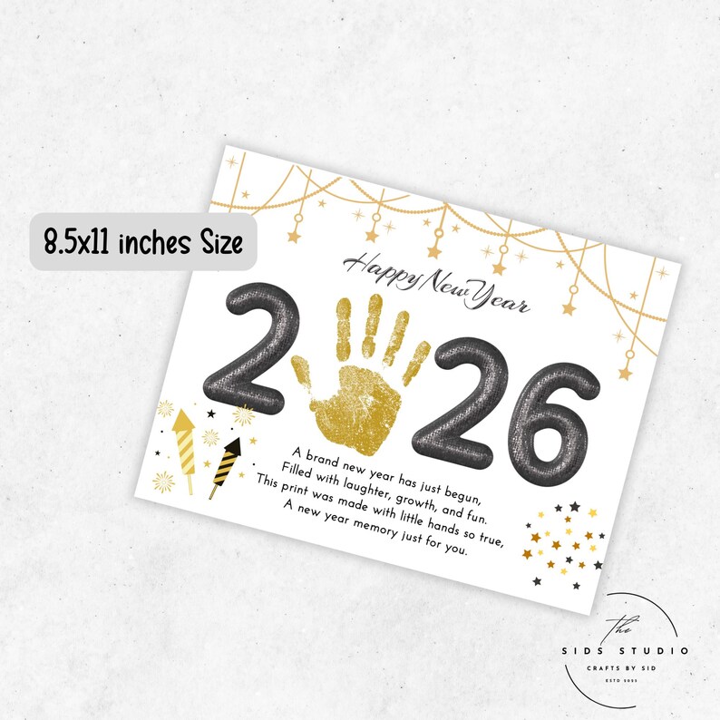 Happy New Year Handprint Craft 2026, New Year Handprint Art, 2026 Craft ...