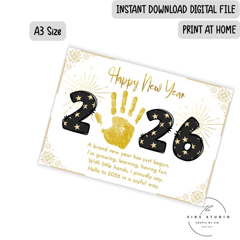 Happy New Year Handprint Craft 2026, New Year Handprint Art, 2026 Craft ...