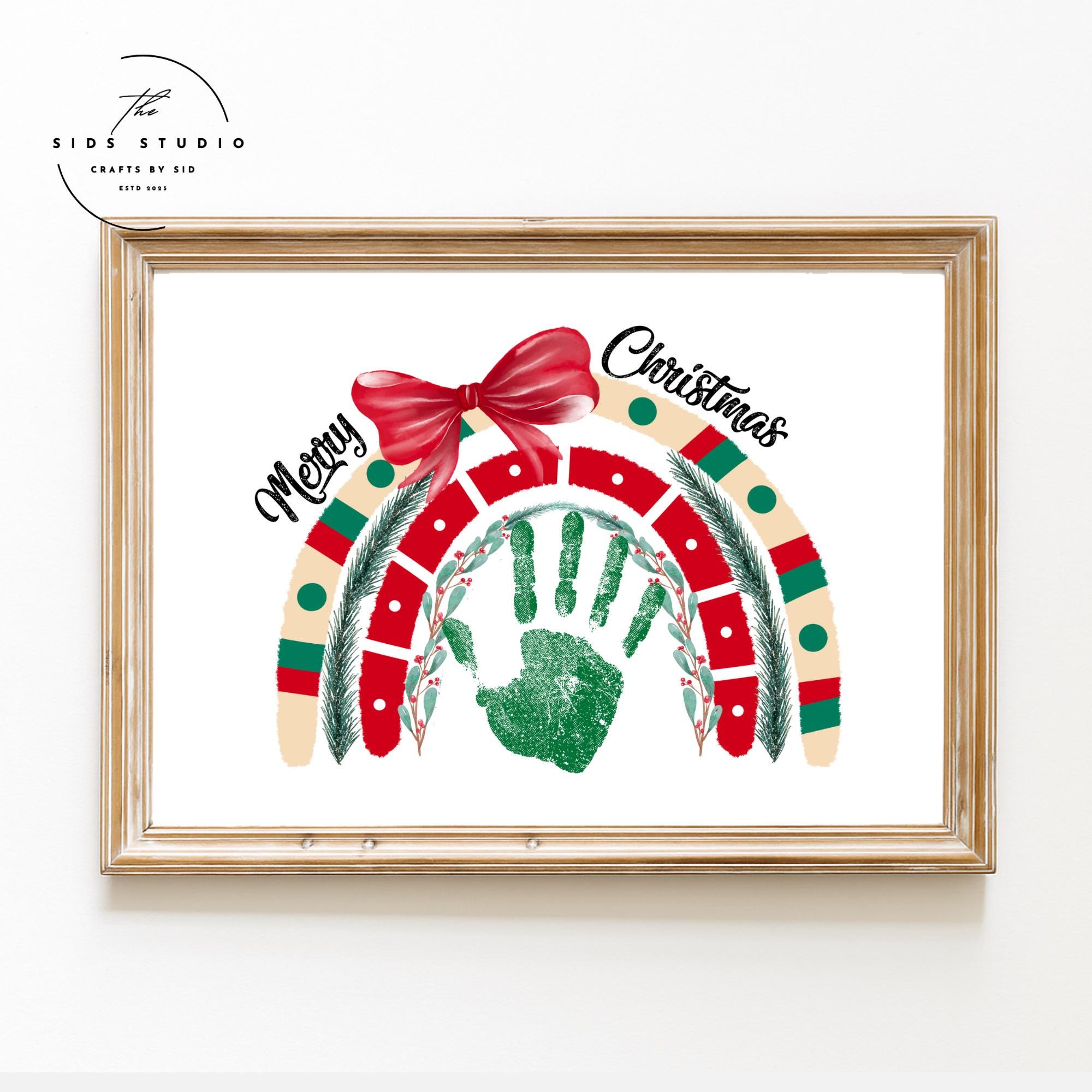Christmas Rainbow Handprint Craft, Christmas Bow Handprint Art, Merry ...