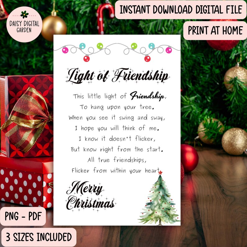 Light of Friendship Printable Poem | Christmas Friendship Card ...