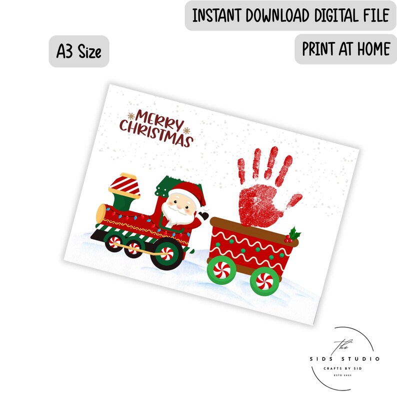 Santa Train Handprint Craft, Santa Handprint Art, Merry Christmas ...