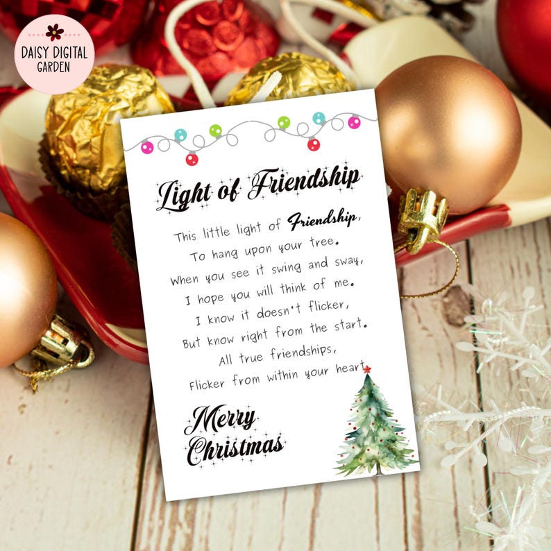 Light of Friendship Printable Poem | Christmas Friendship Card ...