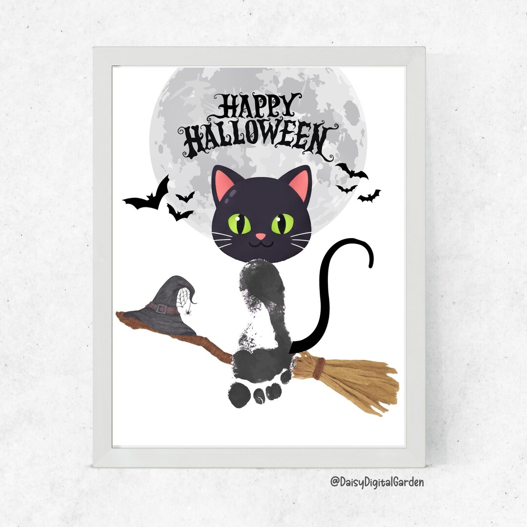 Halloween Footprint Art Craft, Halloween Footprint Art, Witch Cat ...