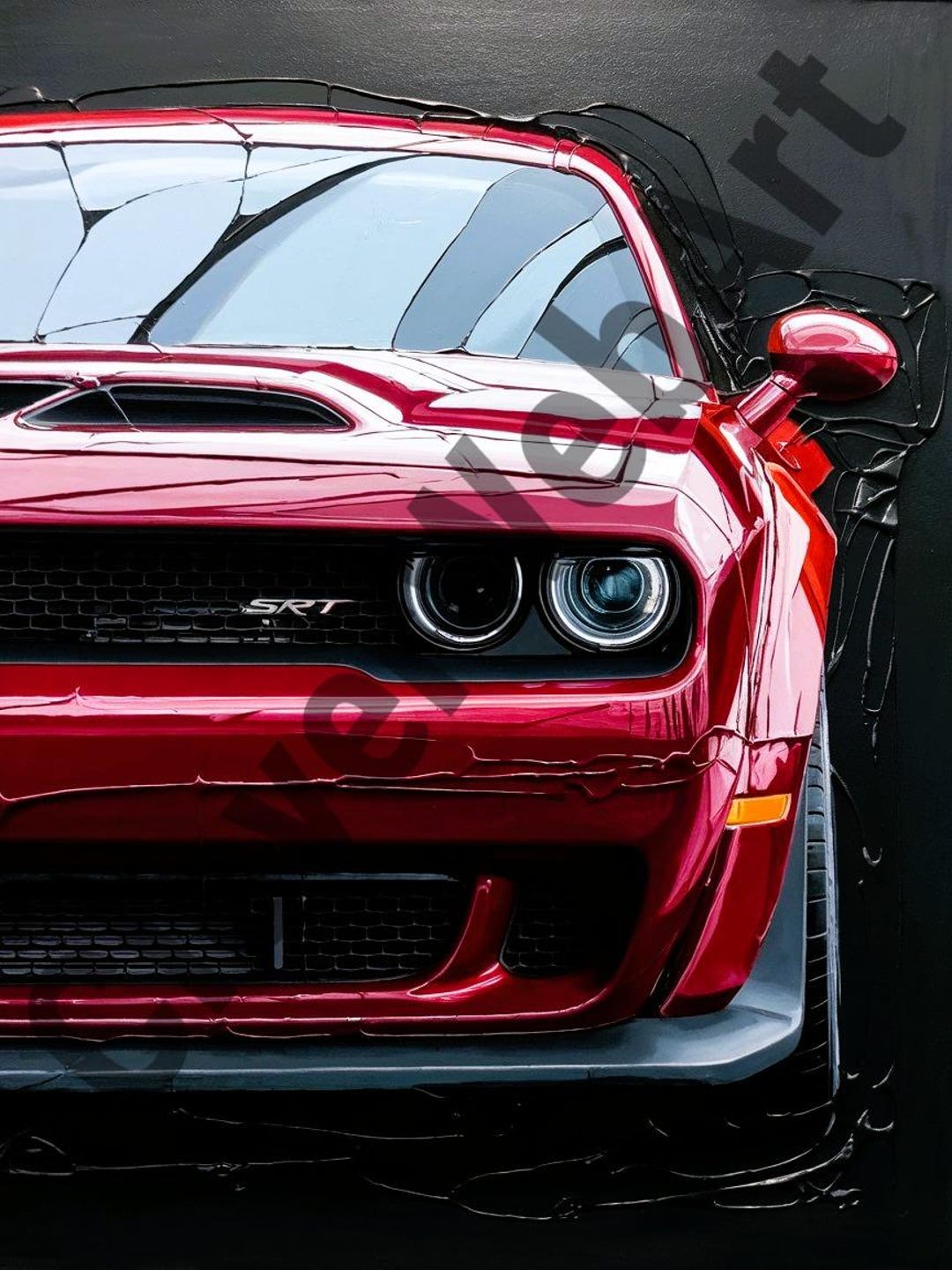 Dodge Challenger Hellcat Widebody Red Abstract Painting Set of 5 ...
