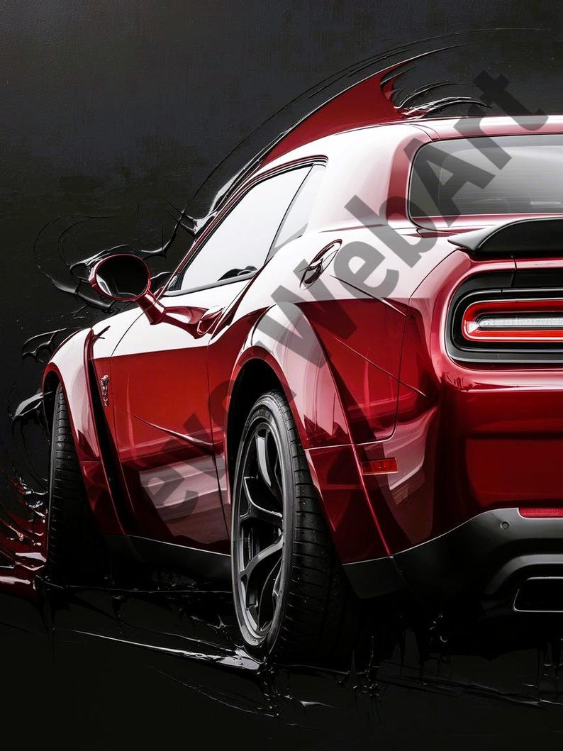 Dodge Challenger Hellcat Widebody Red Abstract Painting Set of 5 ...