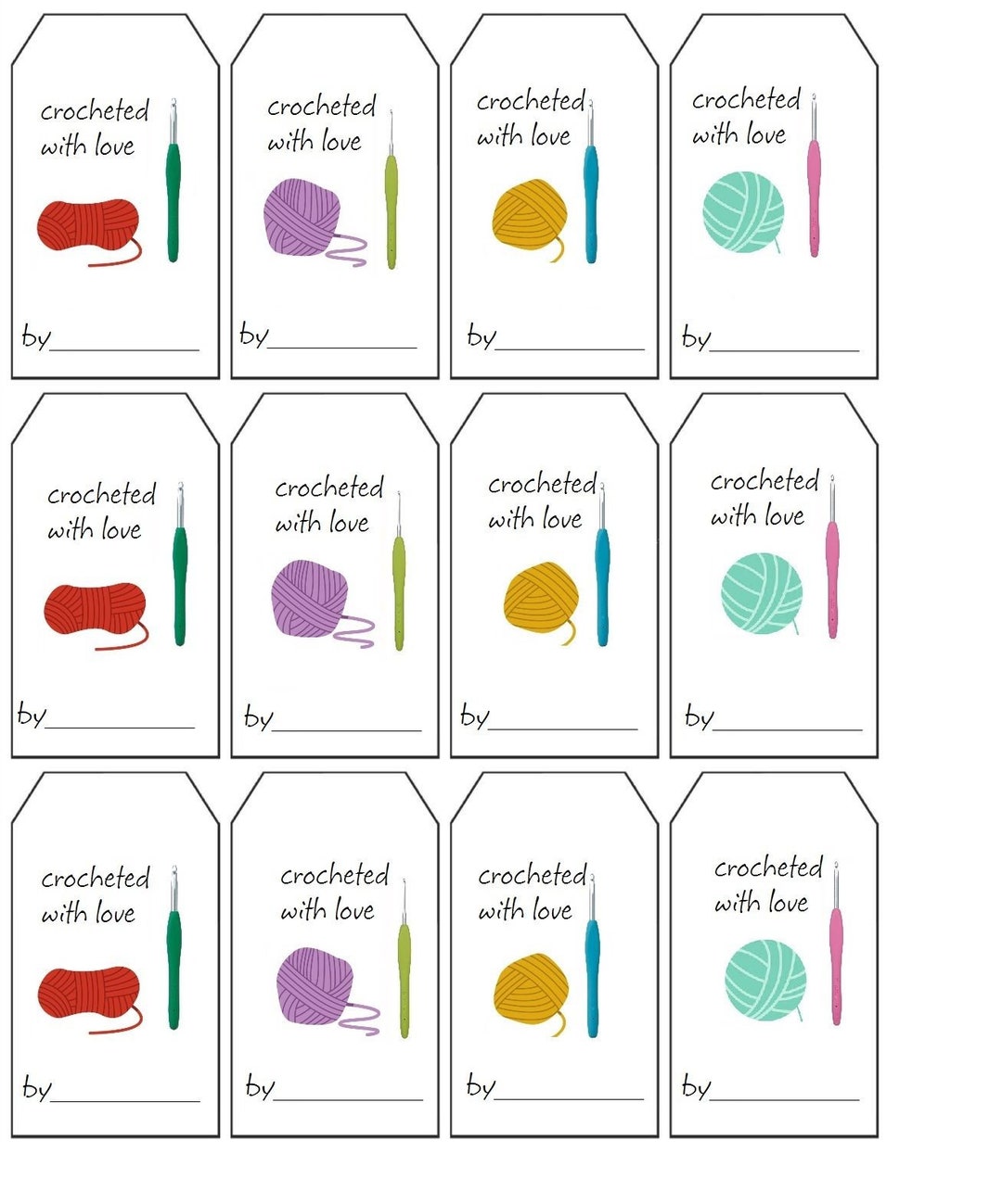 Crochet Gift Tags, Labels PDF Crochet Gift Tags Printable Personalized ...
