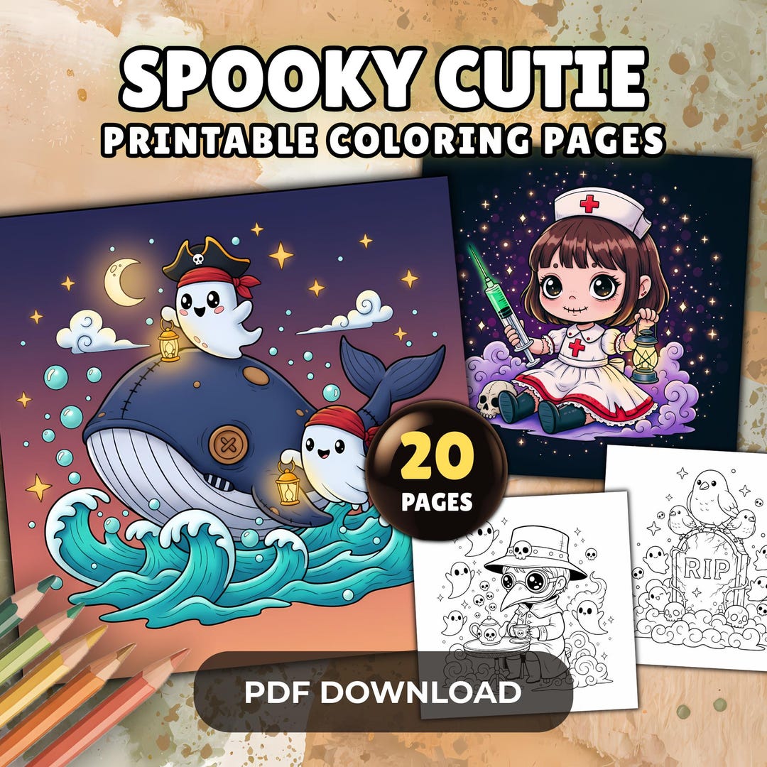 Spooky Cutie Halloween Coloring Pages: 20 Kawaii Characters for Kids ...