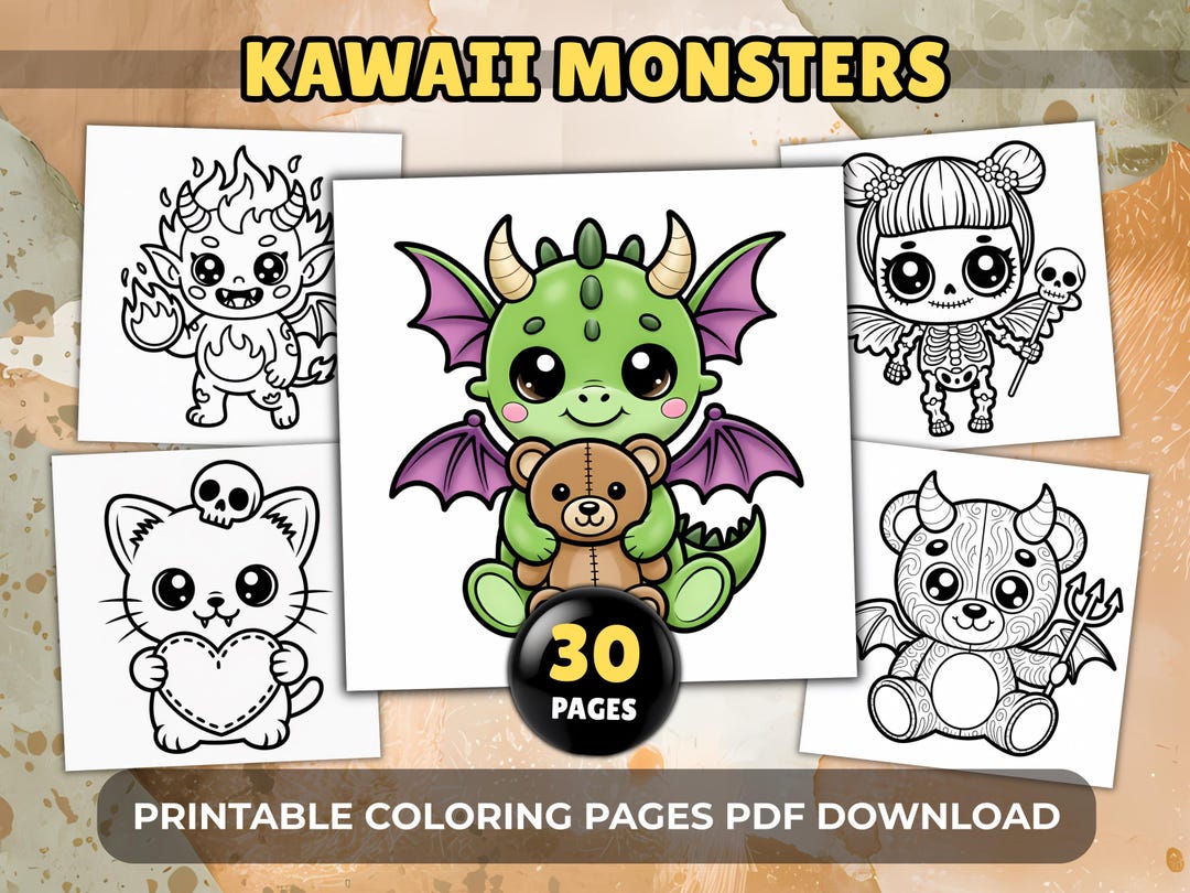 Kawaii Monsters Coloring Book for Adults & Kids, 30 Bold and Easy ...