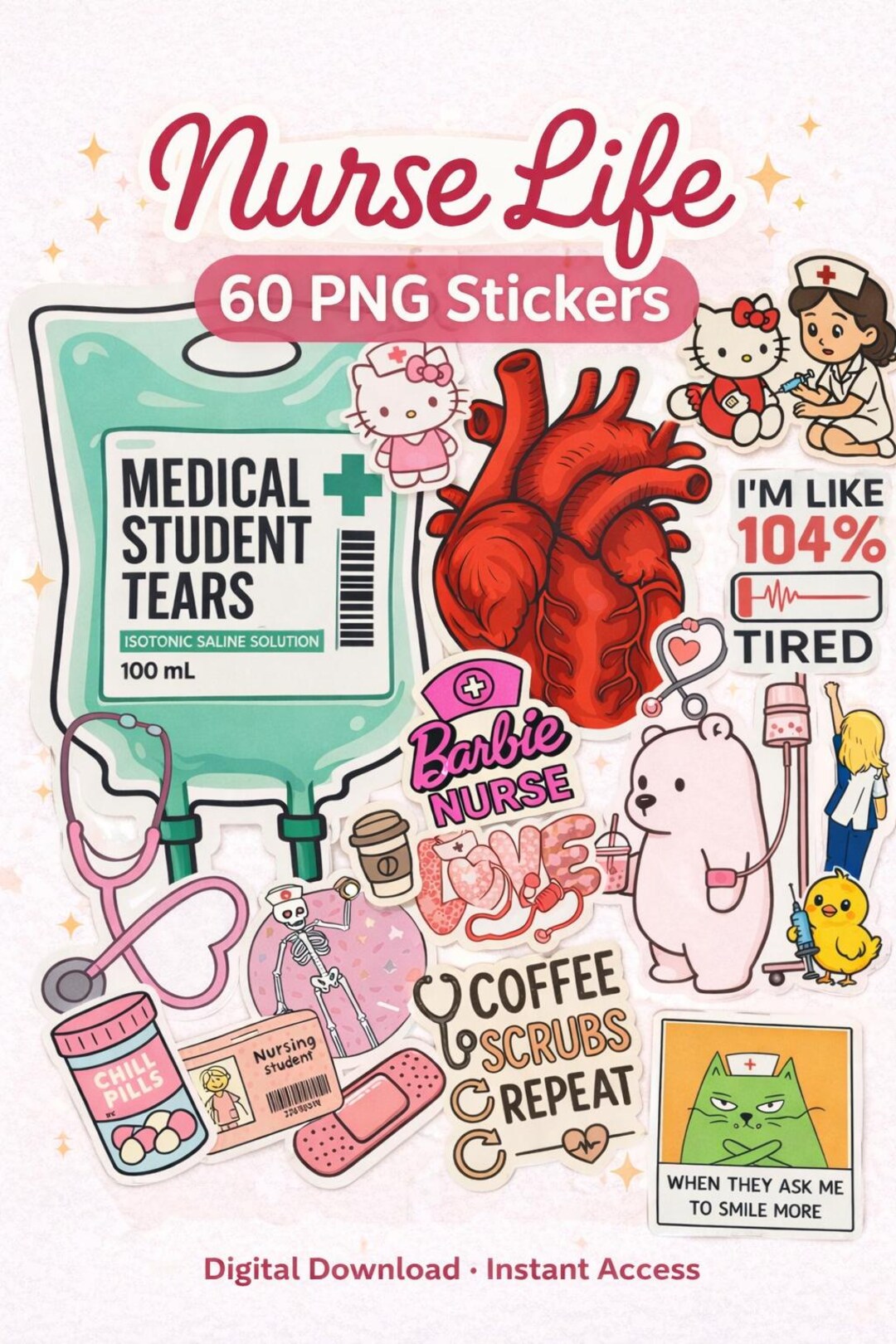 Nurse Stickers, Medical Student Planner Decals, Healthcare PNG Pack ...