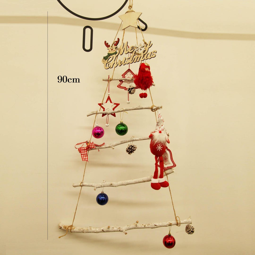 Santa Snowman Wooden Ladder Ornament Set - Christmas Tree Hanging Decor ...