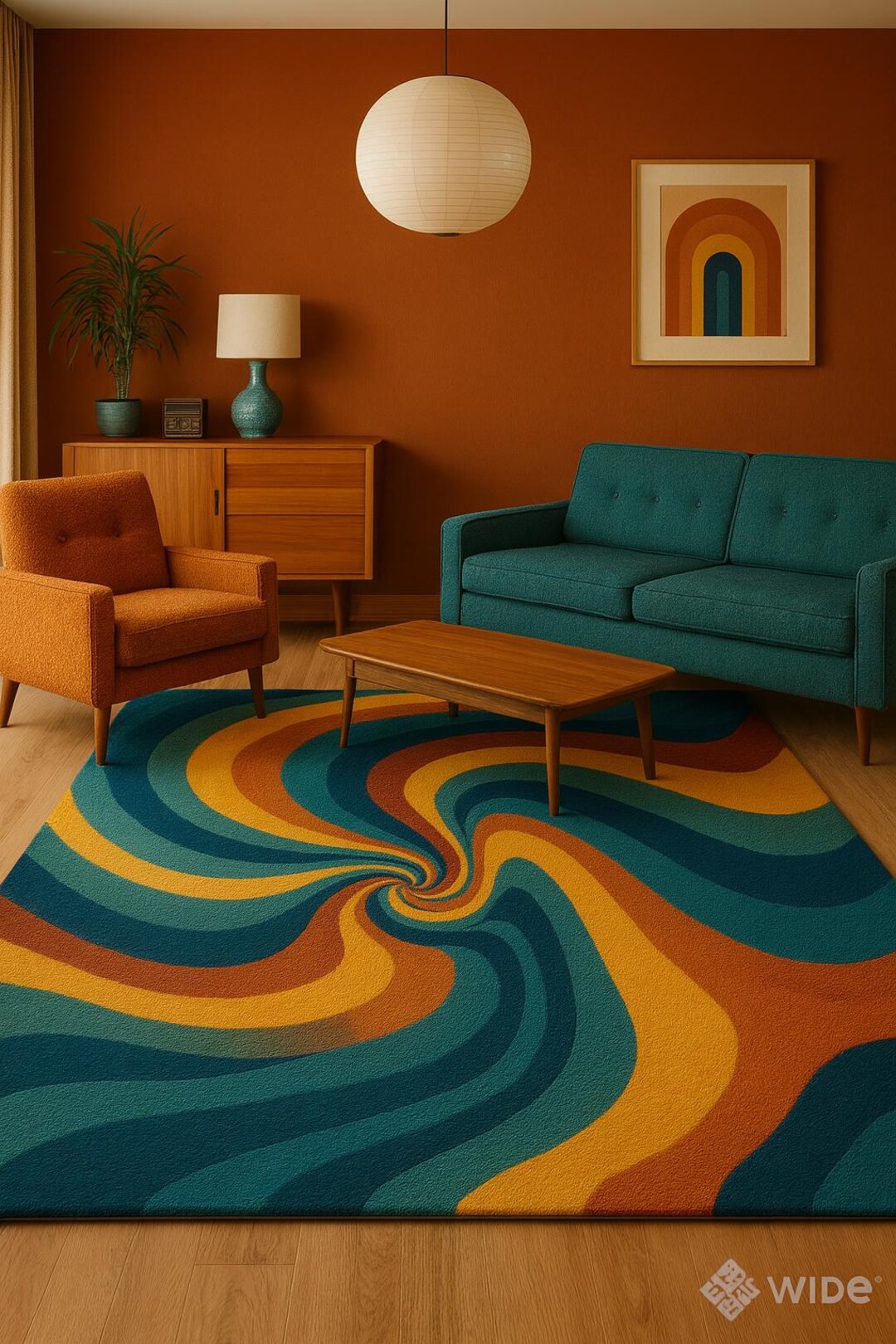 Retro Swirl Hand-tufted Rug – Mid-century Modern Area Carpet | Colorful ...