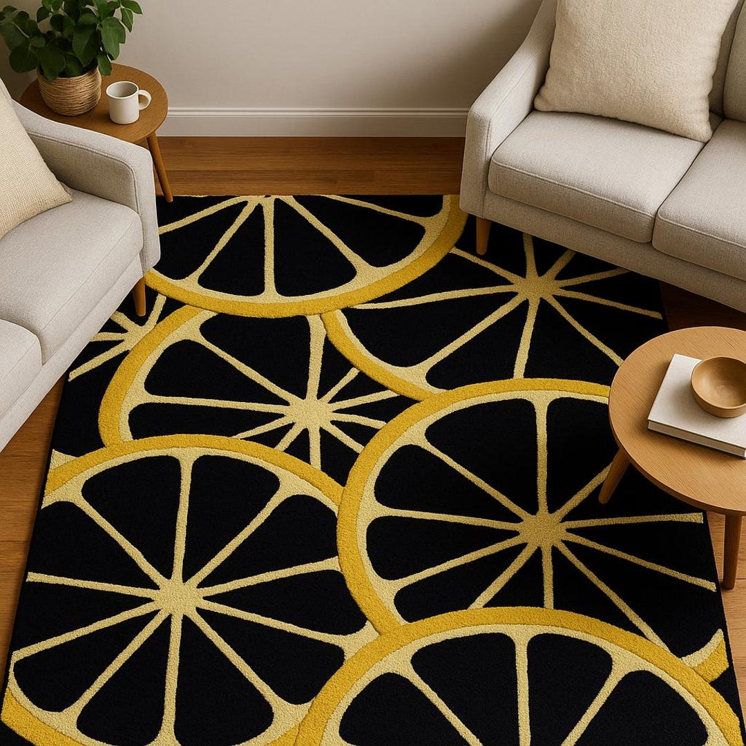 Hand-tufted Lemon Slice Rug – Modern Fruit Pattern Carpet – Yellow ...