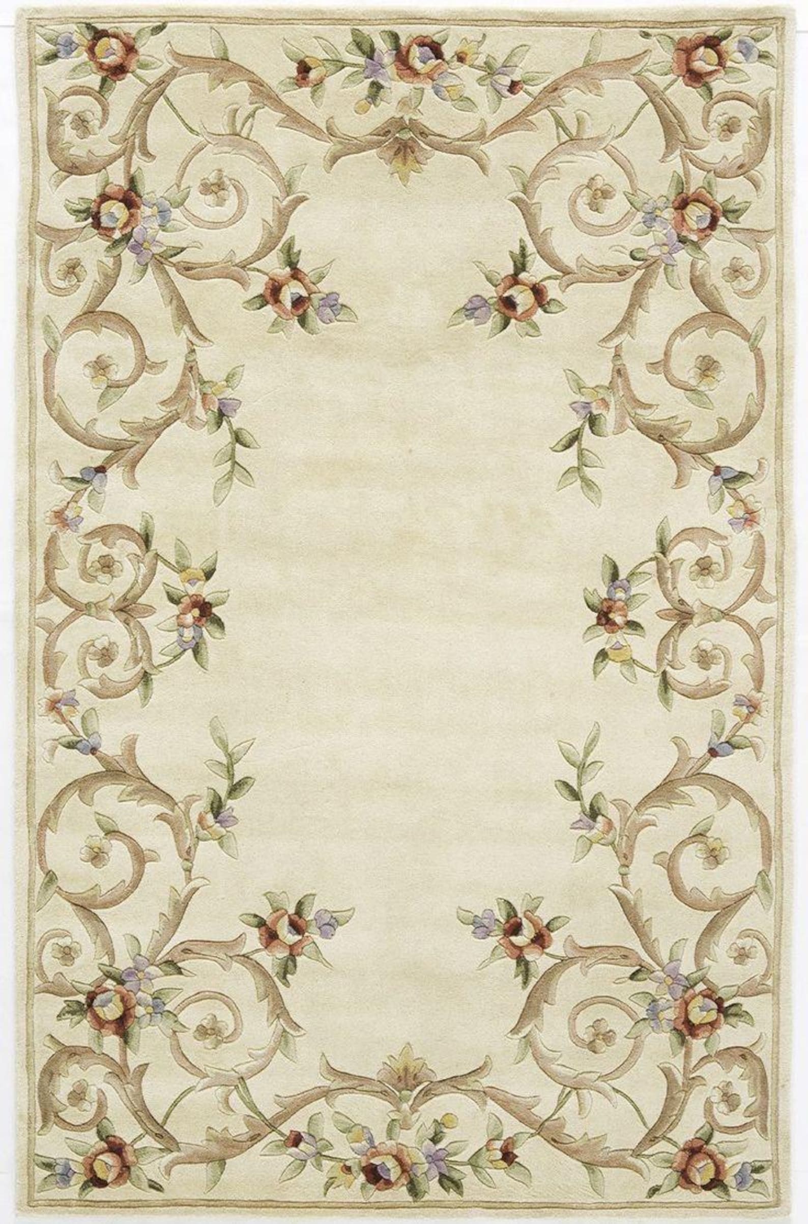 Floral Abushan Hand Tufted Rug – Cream Traditional Wool Area Carpet - Etsy