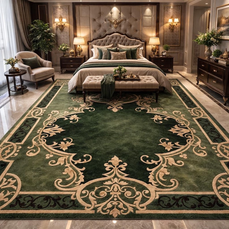 Fine Quality Hand-tufted Abushan Wool Rug – Classic Green Floral ...
