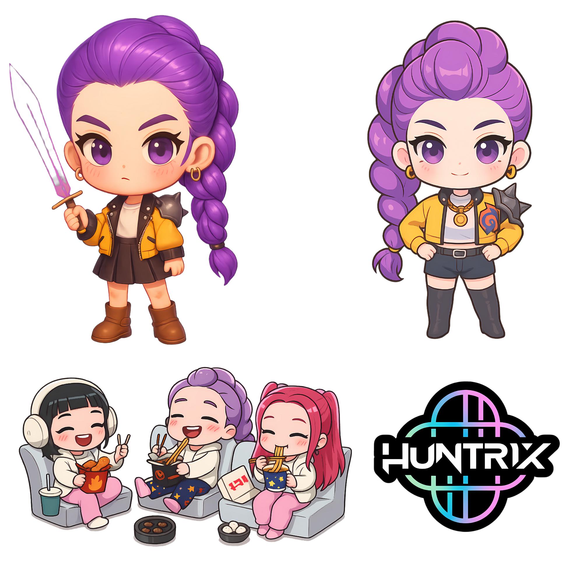 Chibi Huntrix PNG Clipart: Kpop Demon Hunter Kawaii Saja Girls Sticker ...