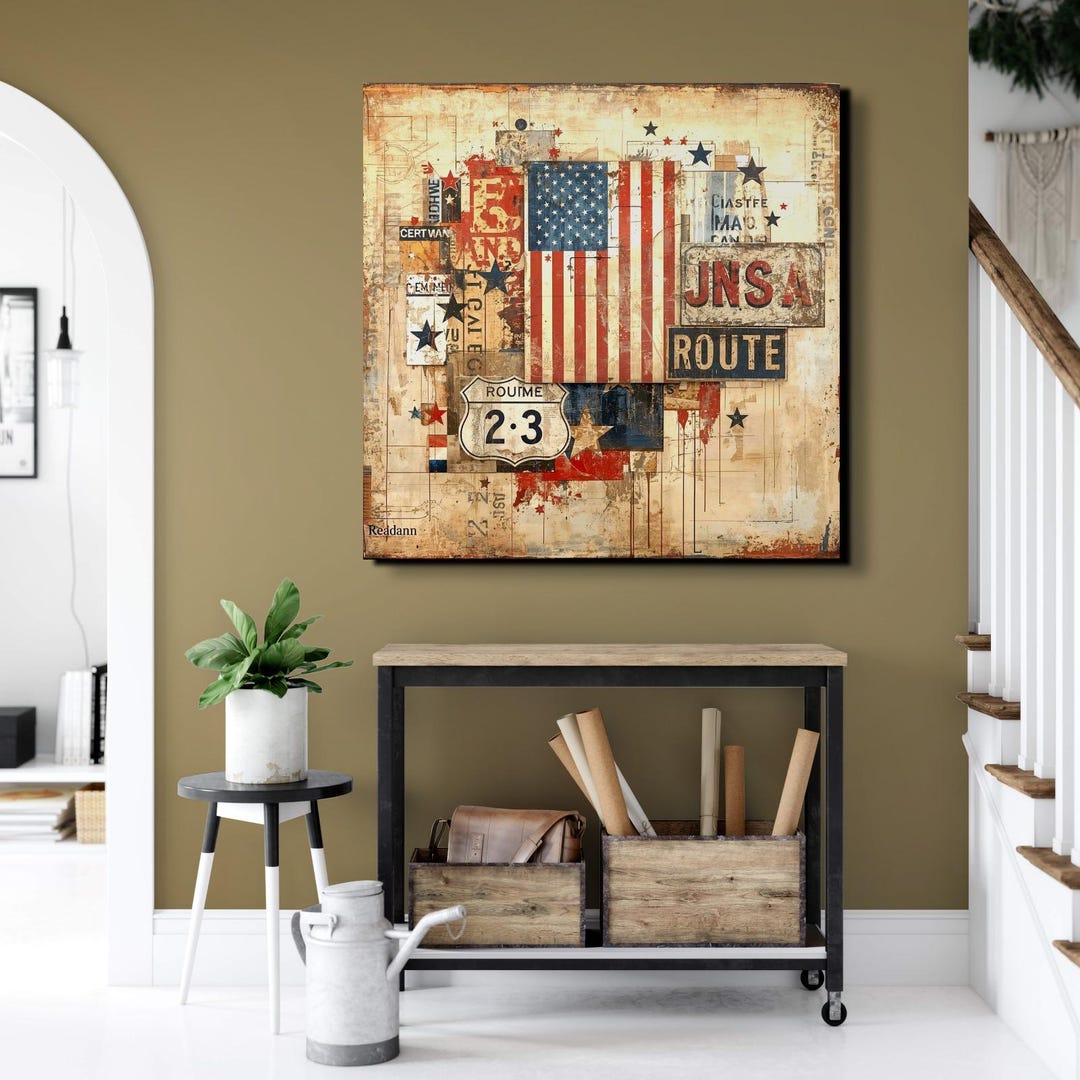 Modern Patriotic Street Art Wall Decor – Abstract American Flag Canvas ...