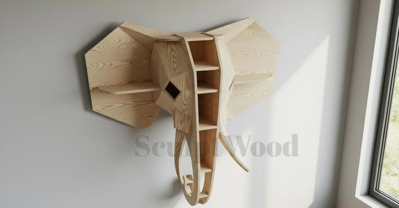 Elephant Shaped Wall Bookshelf – Large Wooden Animal Shelf – Unique ...