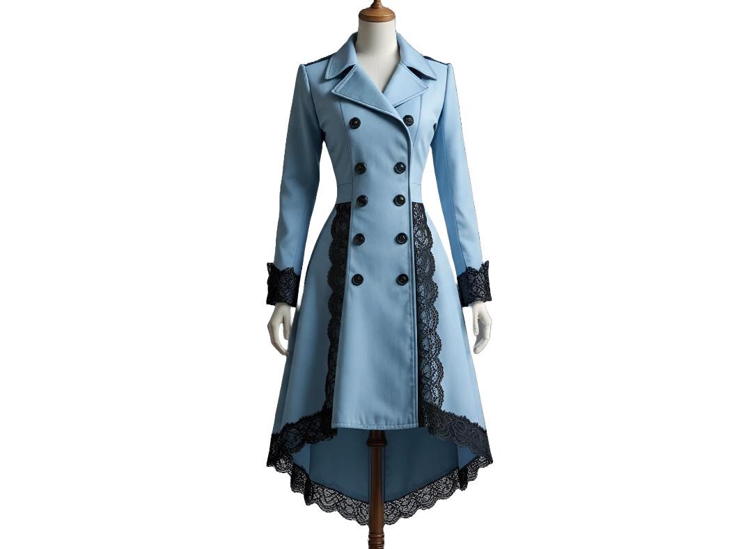 Handmade Blue Cotton Lace Trench Coat: Victorian Gothic Steampunk ...