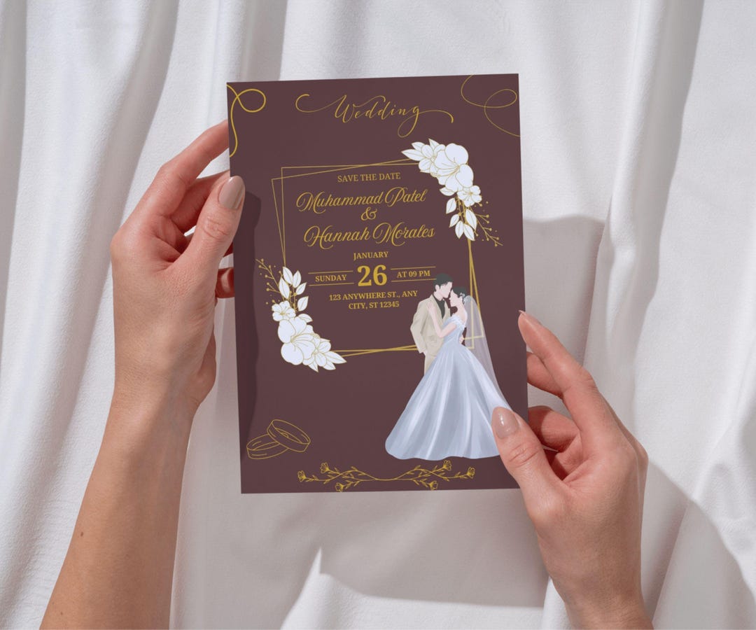 Elegant Wedding Invitation Card Template, Floral Wedding Card Printable ...