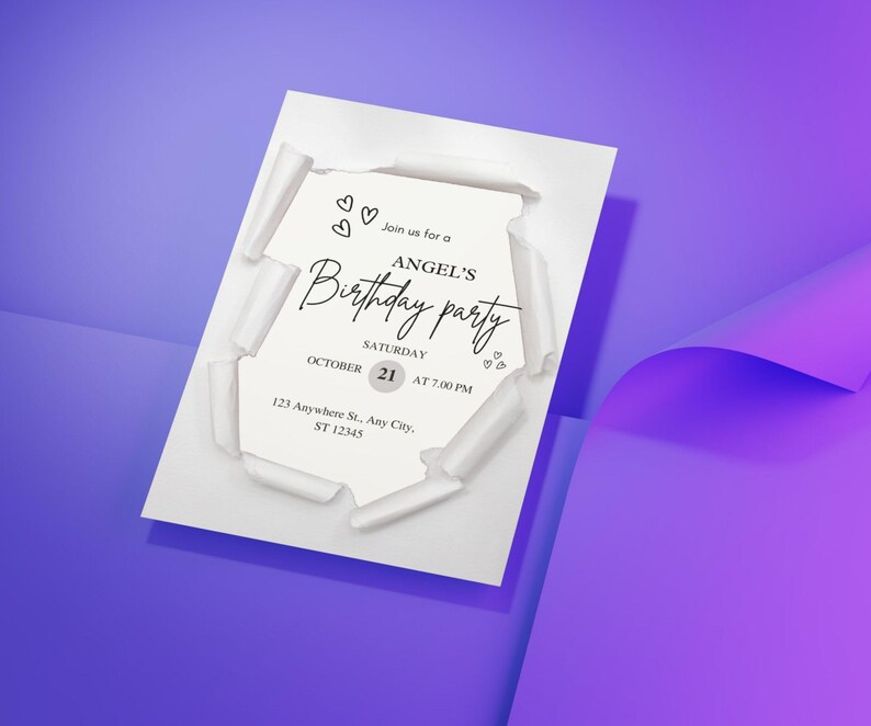 Birthday Invitation Card Template, Minimal Birthday Party Invite ...
